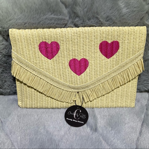 Bags | New Straw Heart Clutch Pink | Poshmark